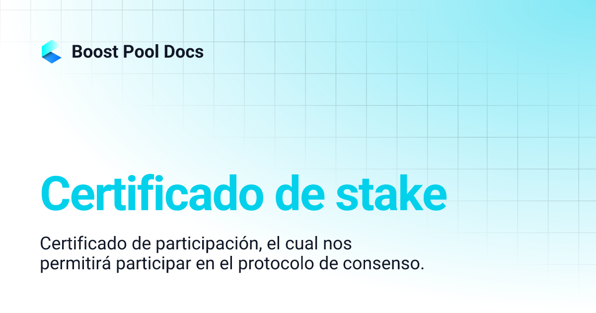 Certificado de stake | Boost Pool Docs